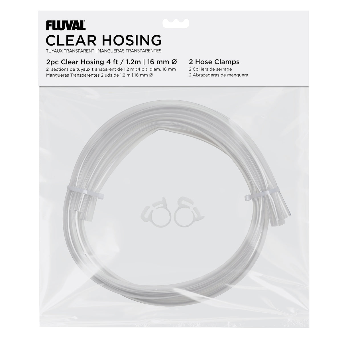 Fluval Clear Hosing and Hose Clamps - 2 piece - 4 ft (1.2 m) - 16 mm A ...
